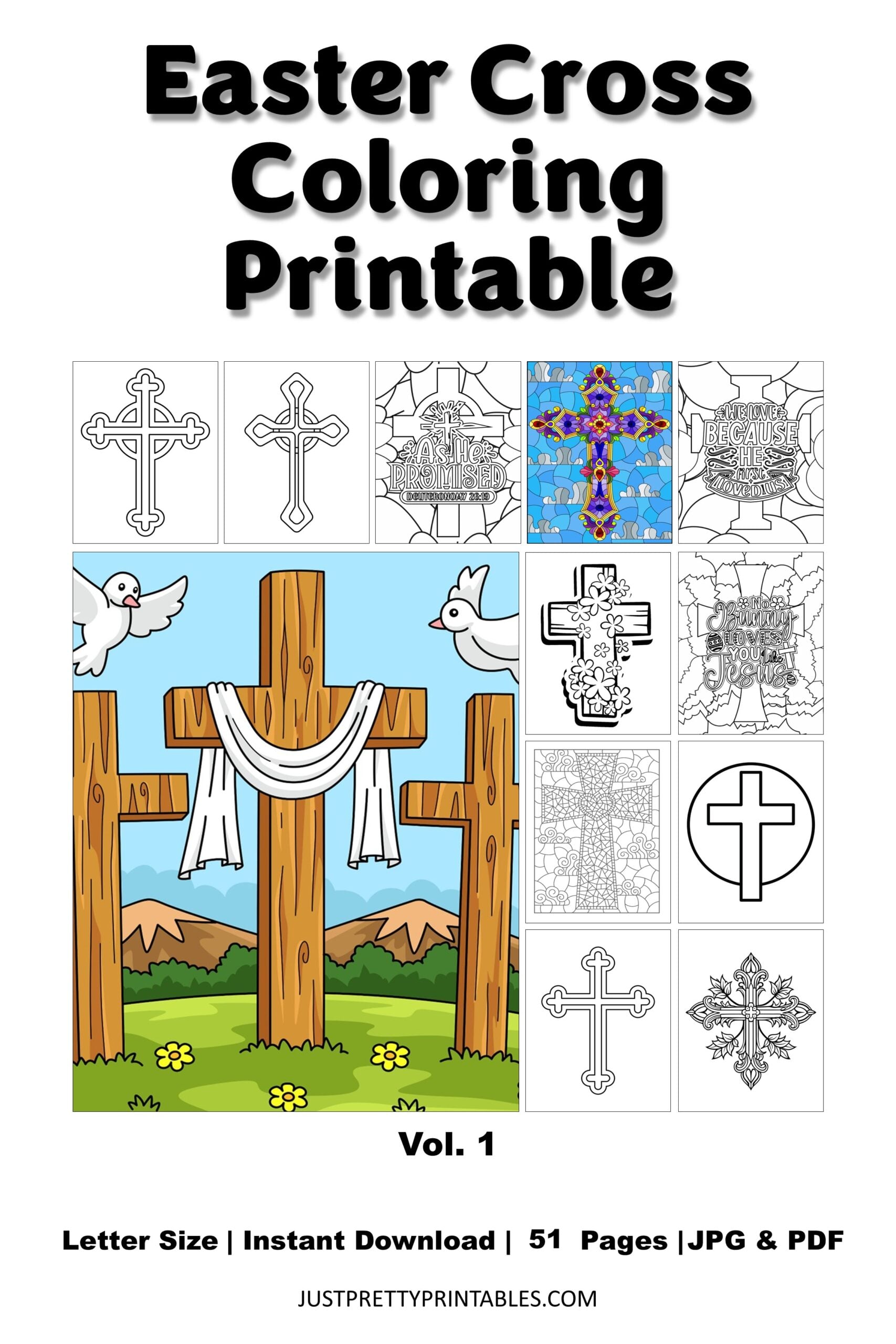 Free Printable Happy Easter Crosses Coloring Pages - Just Pretty Printables